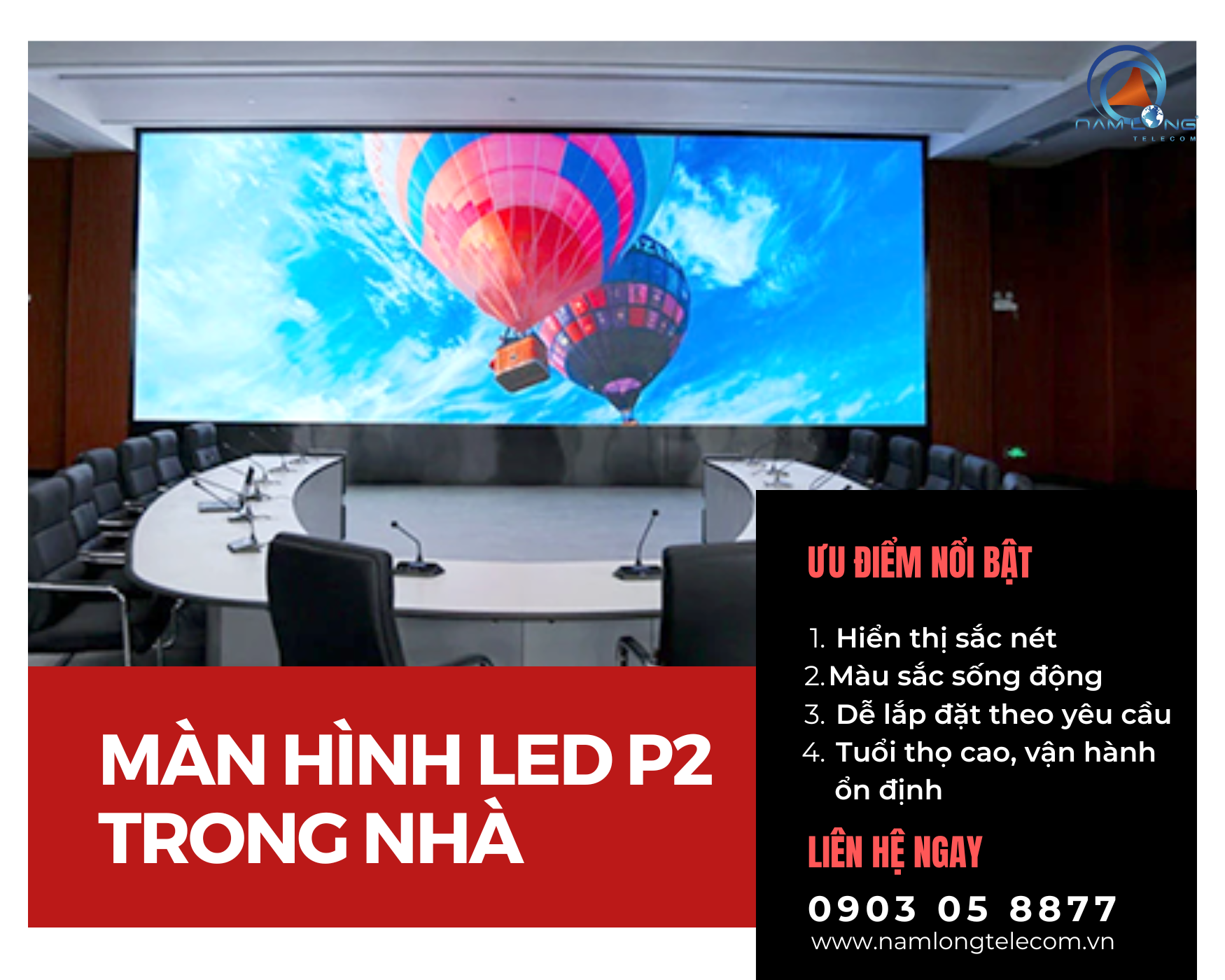 Màn hình LED P2 trong nhà: Ưu điểm, ứng dụng và báo giá